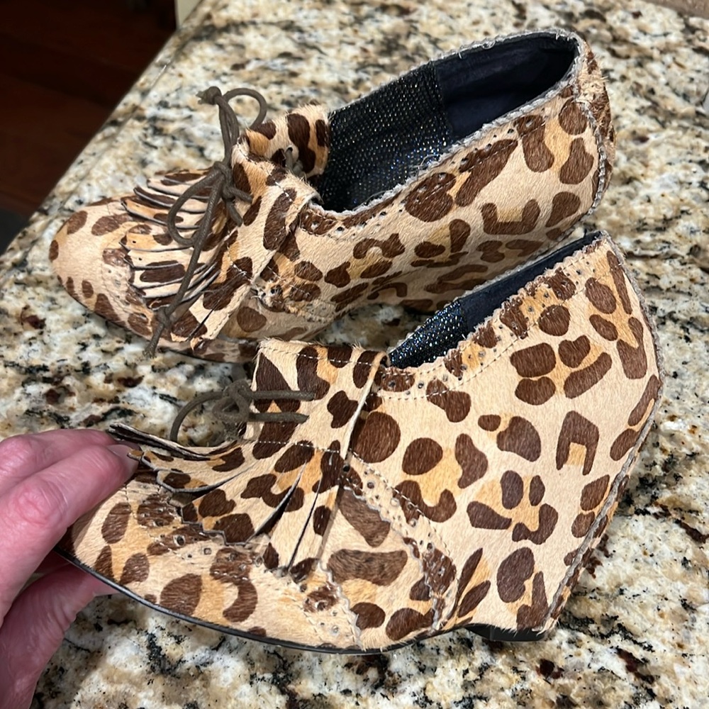 Irregular Choice Cheetah Hide Wedges - Gem